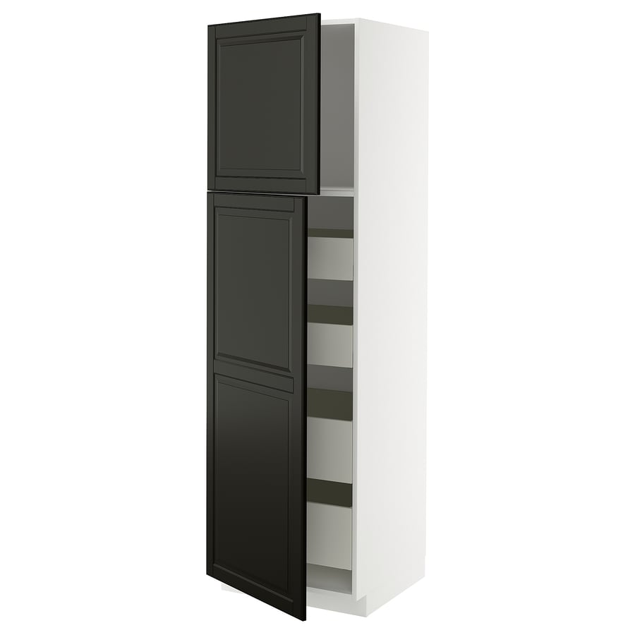 METOD / MAXIMERA hi cab w 2 doors/4 drawers, white/Bodbyn black ...