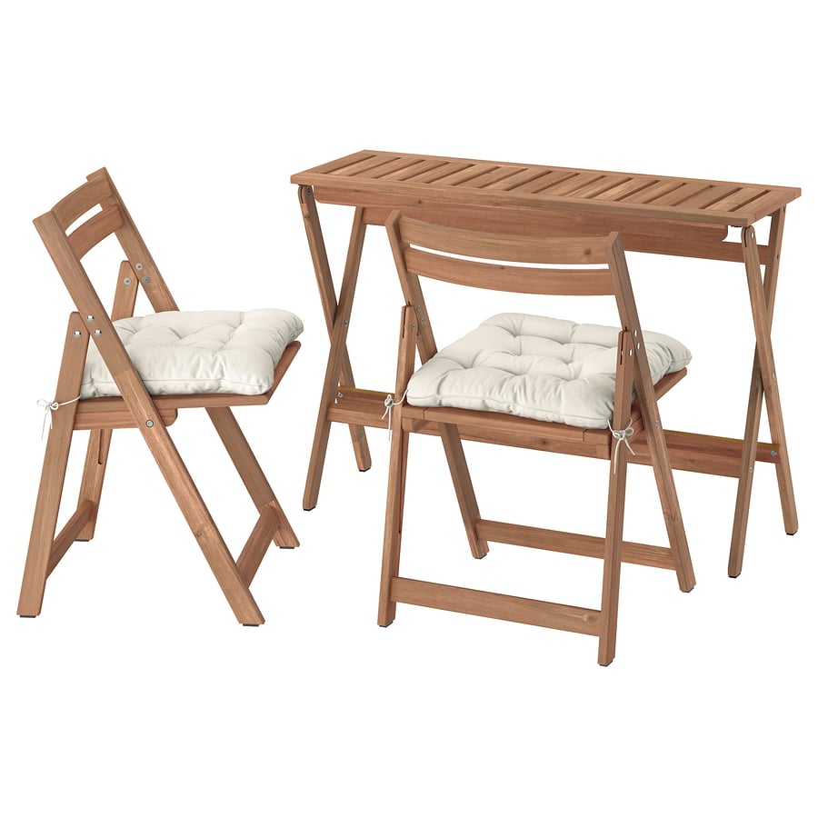 NÄMMARÖ table and 2 folding chairs, outdoor, foldable light brown ...