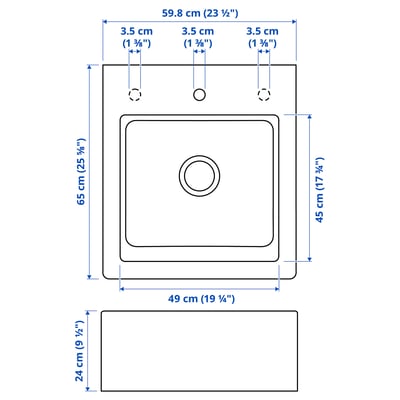 TALLSJÖN sink bowl w visible front, dark grey/stone effect, 60x65 cm - IKEA