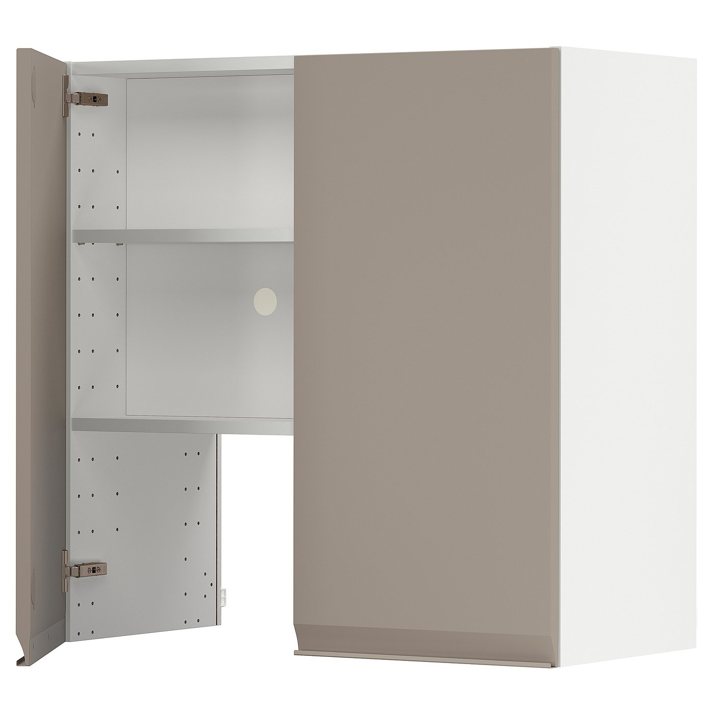 METOD wall cb f extr hood w shlf/door, white/Upplöv matt dark beige ...