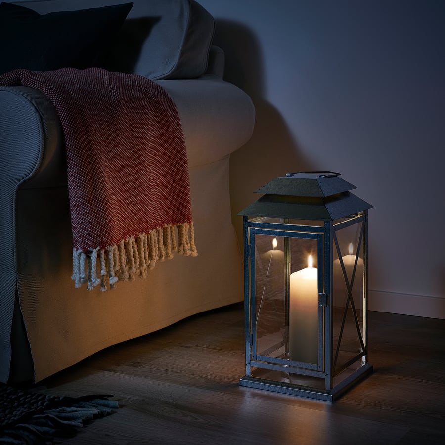 BEFÄSTA lykta för blockljus, in/utomhus, förzinkad, 44 cm - IKEA