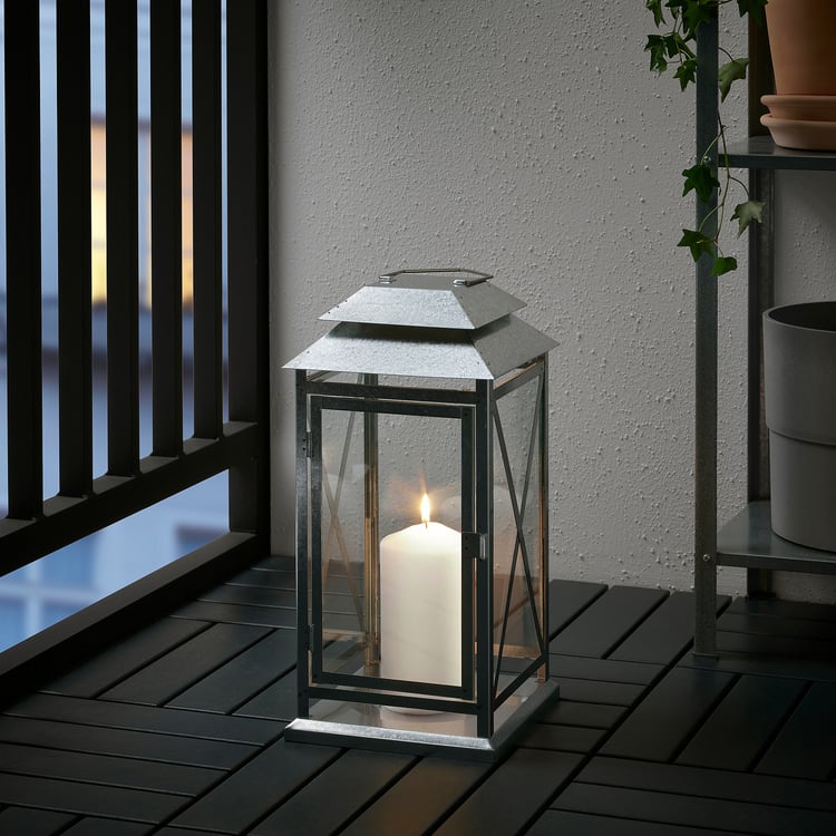 BEFÄSTA lykta för blockljus, in/utomhus, förzinkad, 44 cm - IKEA