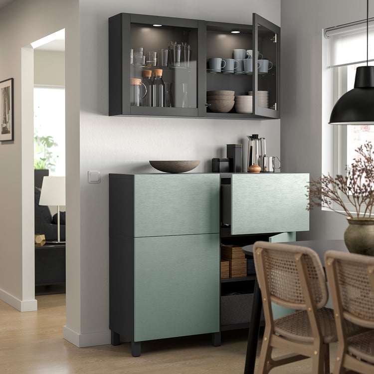 BESTÅ förvaringskombination+dörrar/lådor, mörkgrå Sindvik/Stubbarp ...