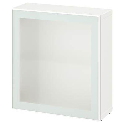 BESTÅ hylla med glasdörr, vit Glassvik/vit/ljusgrön frostat glas ...