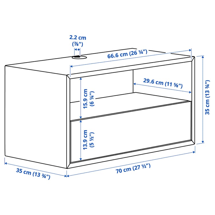 EKET väggmonterad mediahylla med skena, mörkgrå, 70x35x35 cm - IKEA