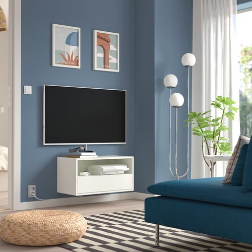 EKET väggmonterad mediahylla med skena, vit, 70x35x35 cm - IKEA