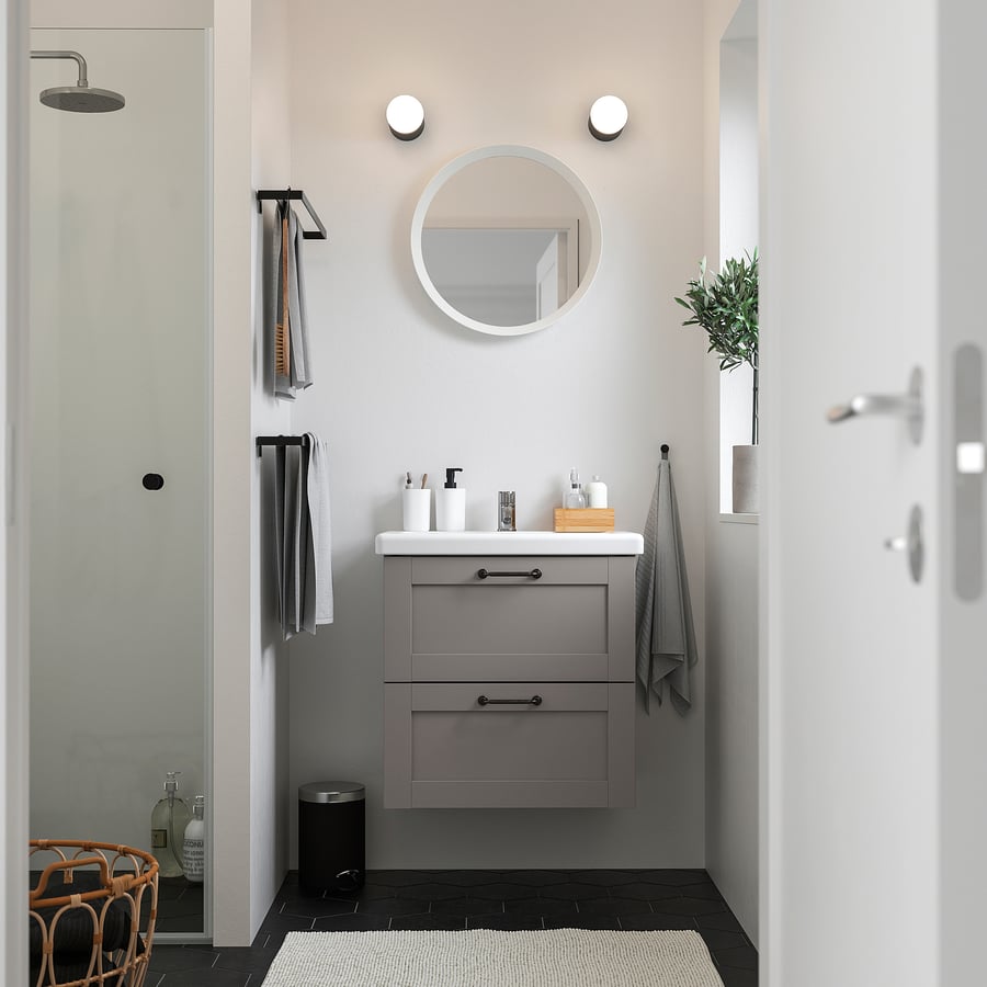 ENHET / TVÄLLEN kommod m lådor/tvättställ/kran, grå ram/grå, 64x43x65 ...