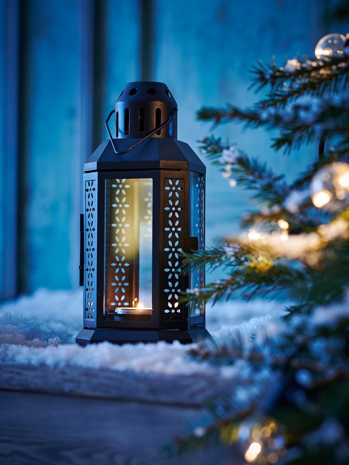 ENRUM lykta för värmeljus, in/utomhus, svart, 22 cm - IKEA