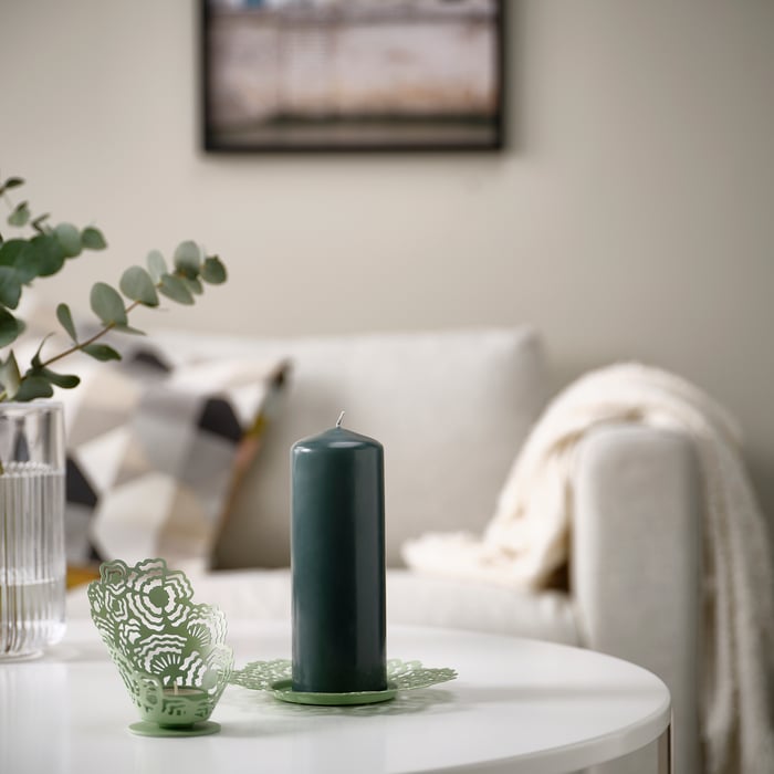 FENOMEN blockljus utan doft, mörk grågrön, 19 cm - IKEA