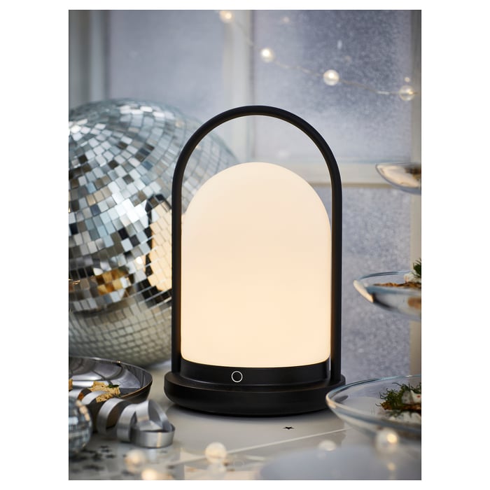 FRÖJDA LED lykta, batteridriven utomhus/dimbar svart, 28 cm - IKEA