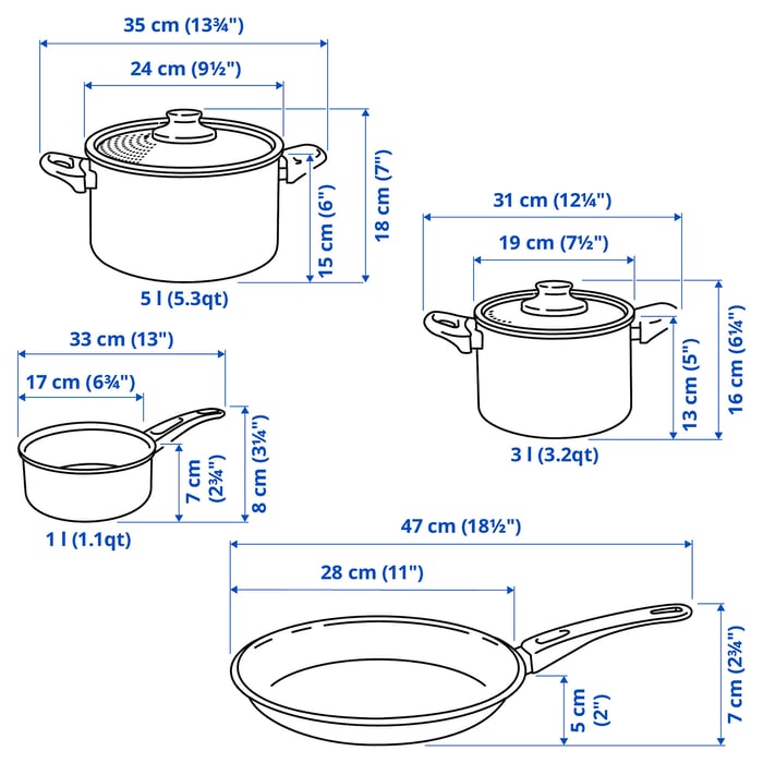 HEMLAGAD gryt-/stek-/kastrullset 6 delar, non-stick beläggning ljus ...