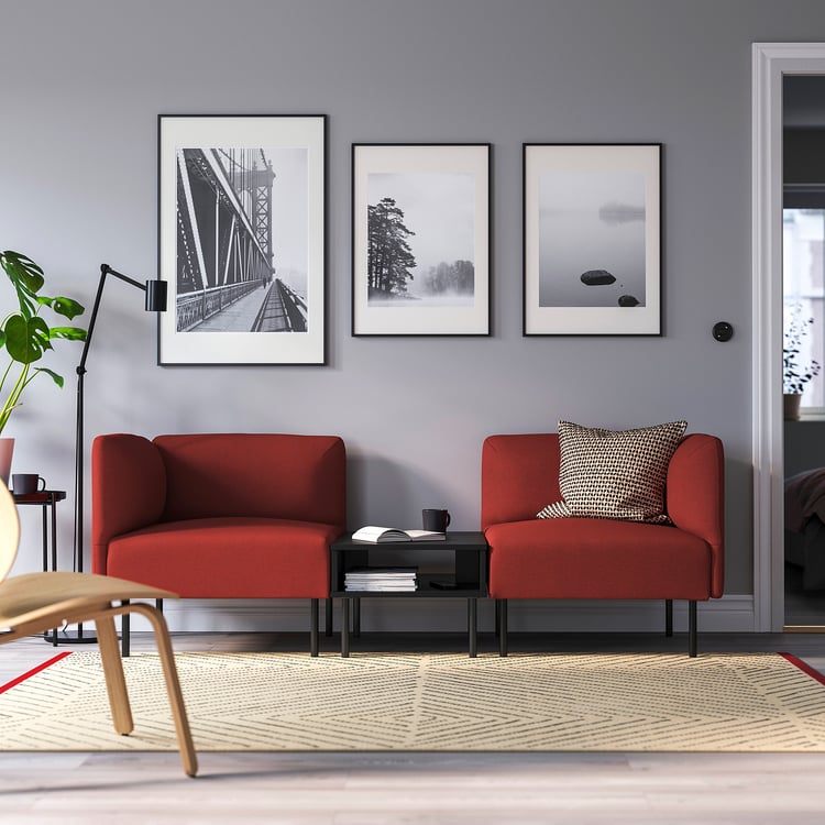 LILLEHEM 2-sitsig modulsoffa med sidobord, Gunnared/brunröd metall - IKEA