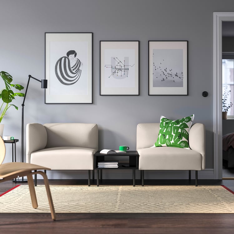 LILLEHEM 2-sitsig modulsoffa med sidobord, Vissle beige/metall - IKEA