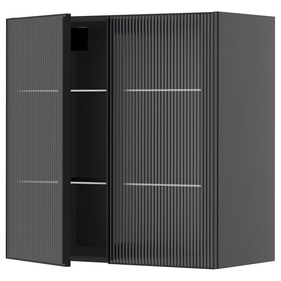 METOD väggskåp m hyllplan/2 vitrindörrar, svartgrå/Hejsta antracit ...