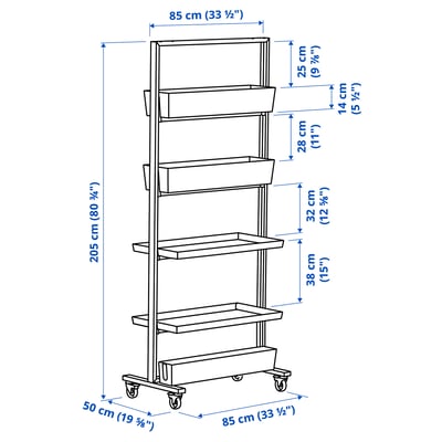 MITTZON ram med hjul/displayhylla/kabellåda, vit, 85x205 cm - IKEA