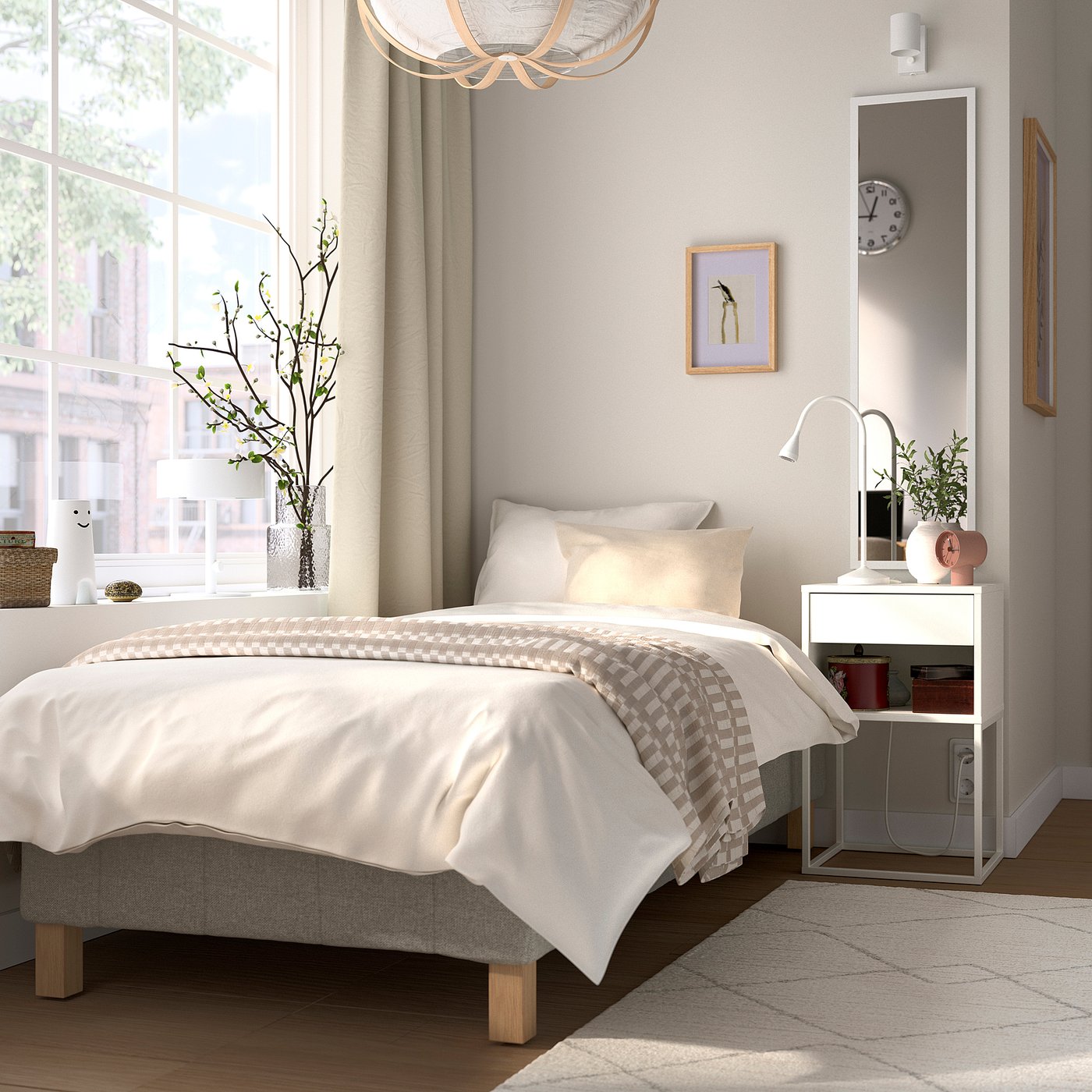 RENFJÄLLET resårbotten med pocketresårkärna, inkl ben fast/Tibbleby beige/grå, 90x200 cm - IKEA