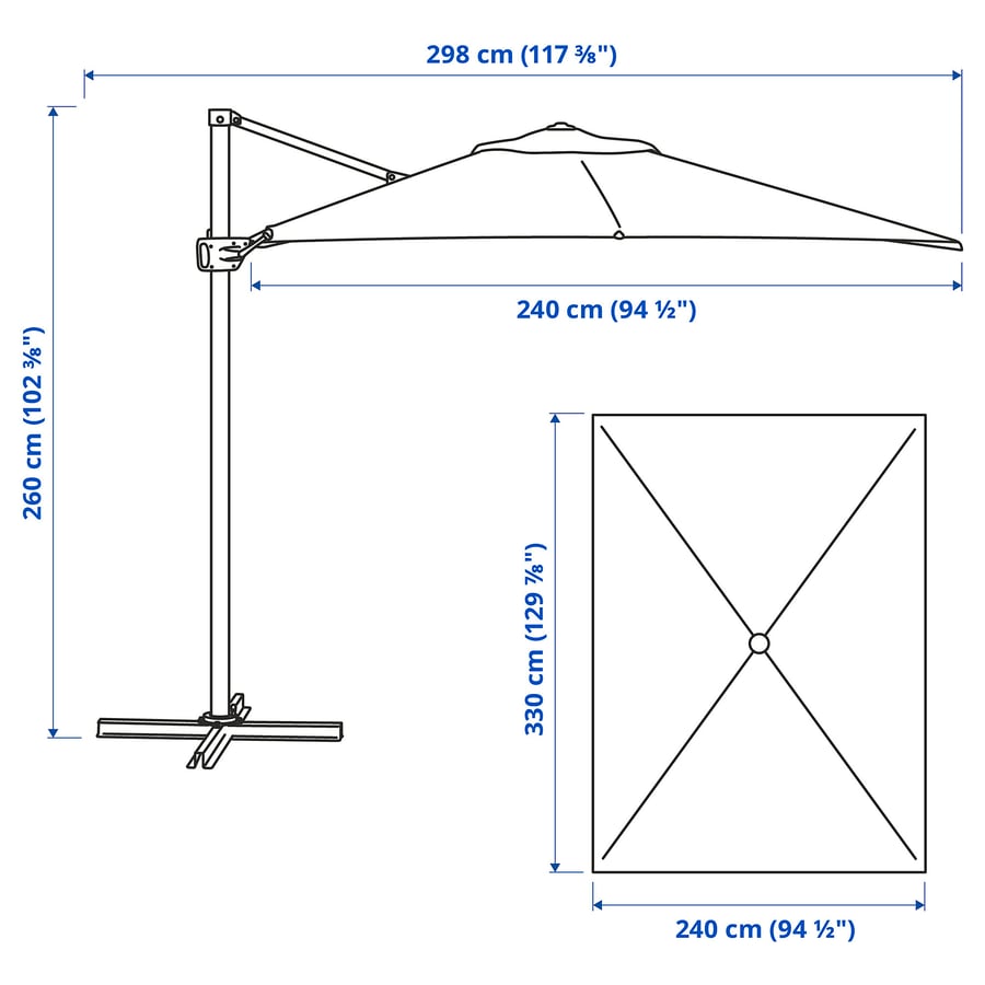 SEGLARÖ parasoll, frihängande, antracit/vinkelbart, 330x240 cm - IKEA