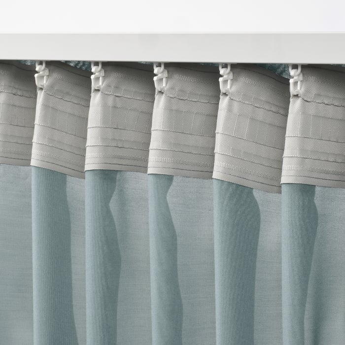 STENFRÖ skira gardiner, 1 par, turkos/med veckband, 145x250 cm - IKEA