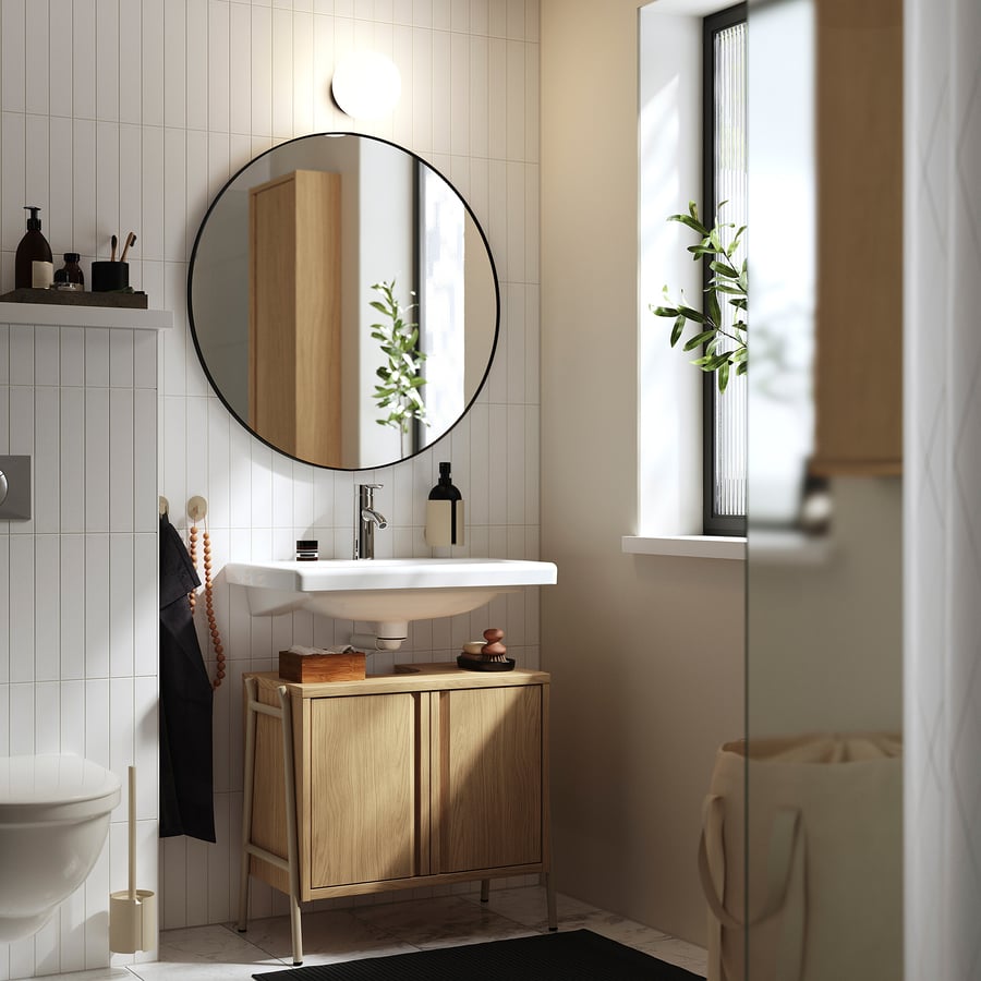 BYASJÖN wash-basin base cabinet, with doors oak effect, 66x37x59 cm - IKEA