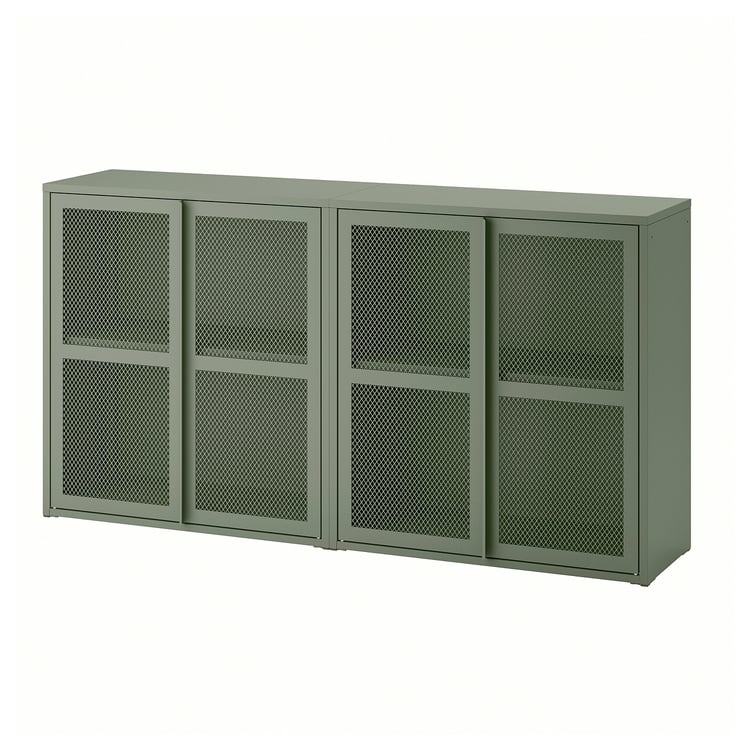 IVAR cabinet with doors, grey-green mesh, 160x30x83 cm - IKEA