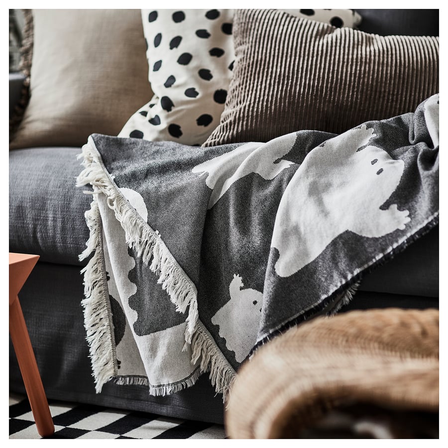 KUSTFYR throw, ghost pattern white/black, 130x170 cm - IKEA