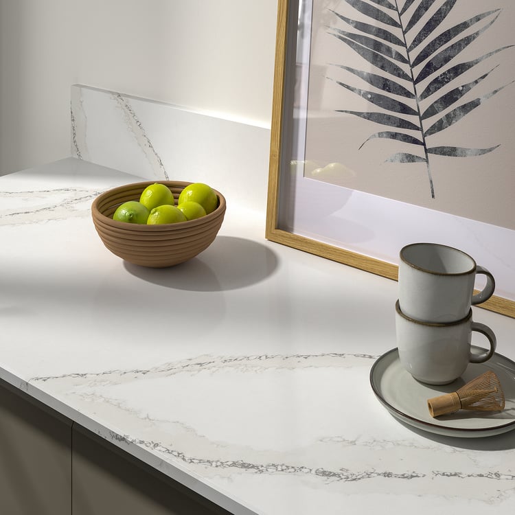 LOCKEBO custom made worktop, off-white grey/brown/marble effect glass ...