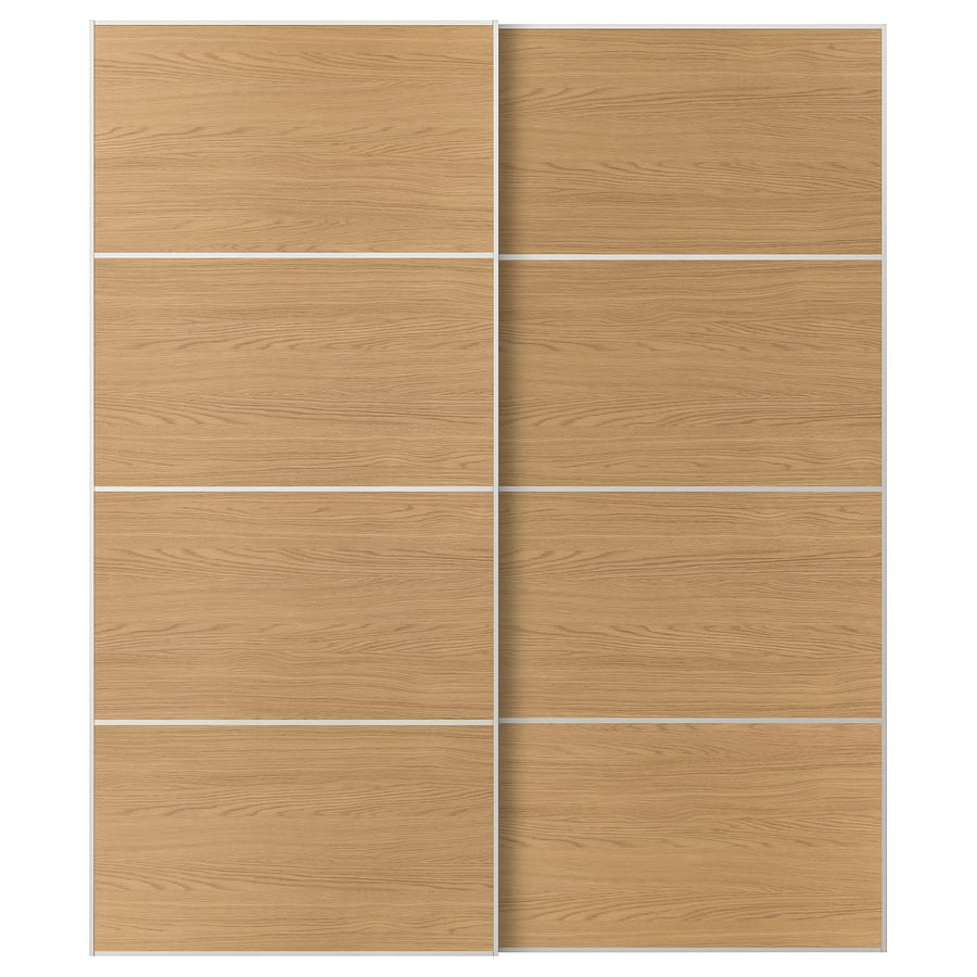 MEHAMN pair of sliding doors, white/double sided oak effect, 200x236 cm ...