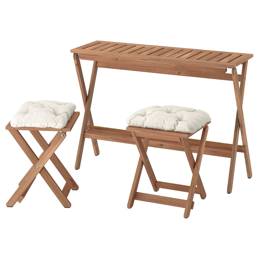 NÄMMARÖ table and 2 stools, outdoor, light brown stained foldable ...