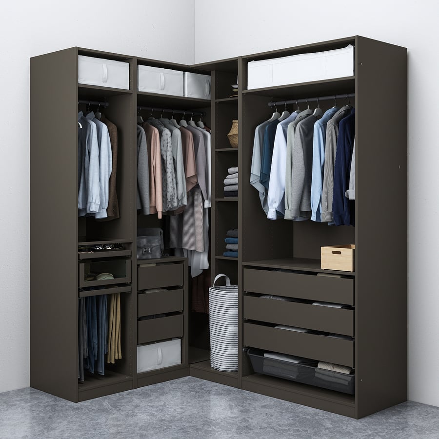 PAX corner wardrobe, dark grey, 211/161x236 cm - IKEA