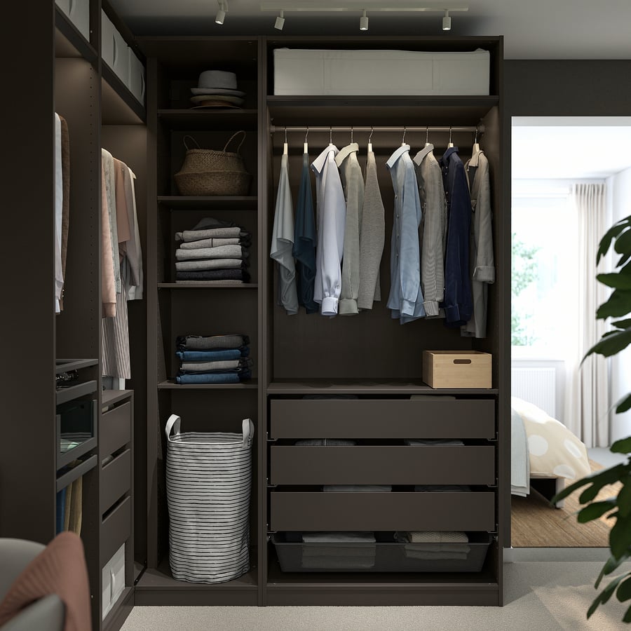 PAX corner wardrobe, dark grey, 211/161x236 cm - IKEA