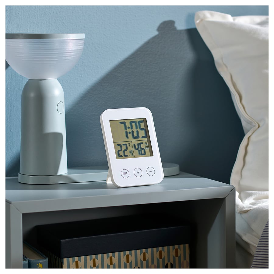 SLÅTTIS clock with hygro-/thermometer, white, 8x12 cm - IKEA
