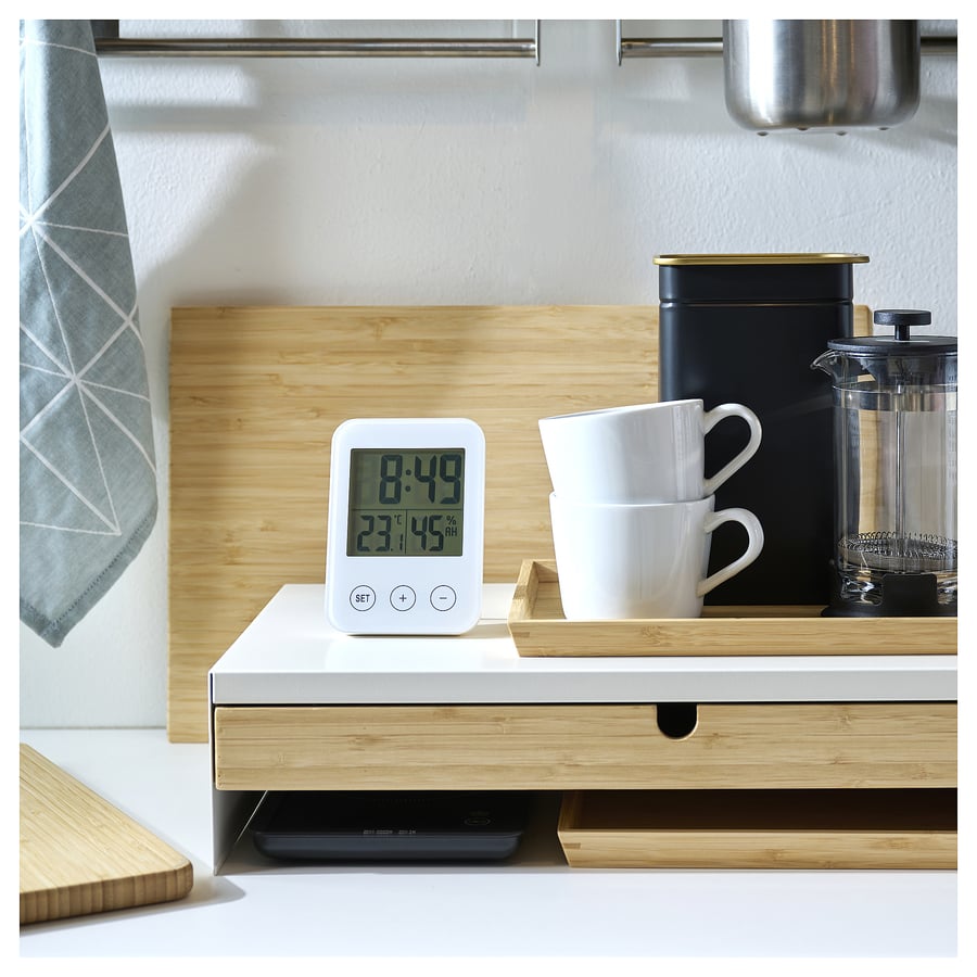 SLÅTTIS clock with hygro-/thermometer, white, 8x12 cm - IKEA