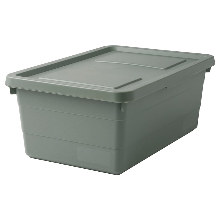 SOCKERBIT storage box with lid, grey-green, 38x25x15 cm - IKEA