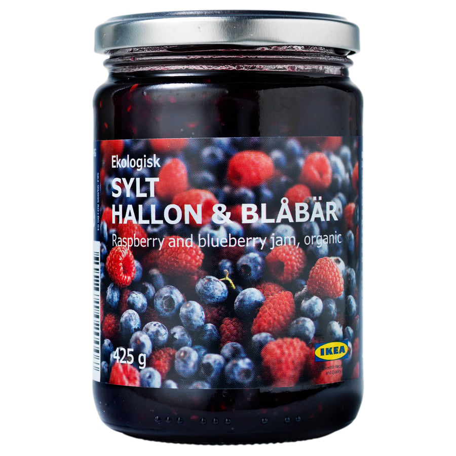 SYLT HALLON & BLÅBÄR rasp- and blueberry jam, organic, 425 g - IKEA