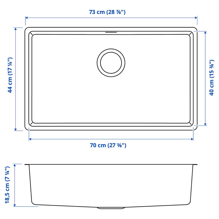 VRESJÖN inset sink, 1 bowl, stainless steel, 73x44 cm - IKEA