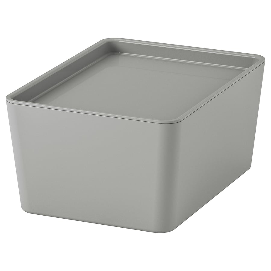 KUGGIS box with lid, light grey, 13x18x8 cm - IKEA