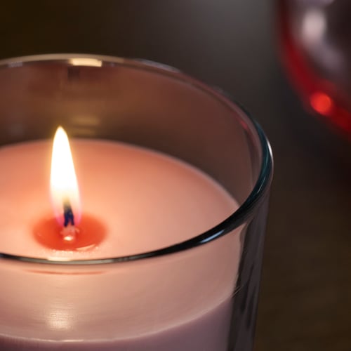 LOTSFÅGEL scented candle in glass, Red berries light pink, 40 hr - IKEA