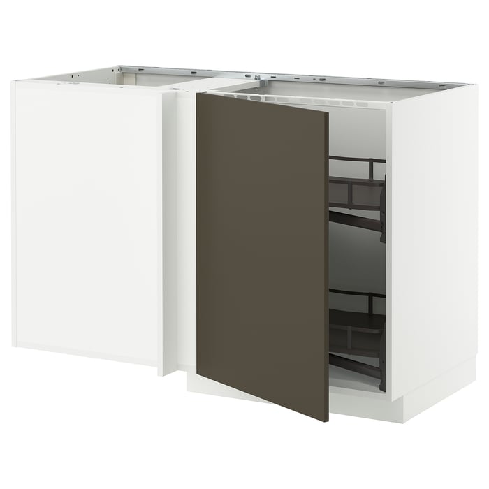 METOD corner base cab w pull-out fitting, white/Havstorp brown-beige ...