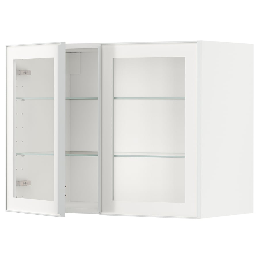METOD wall cabinet w shelves/2 glass drs, white/Hejsta white clear ...