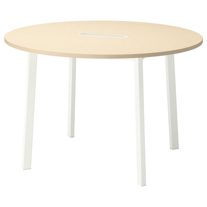 MITTZON conference table, round birch veneer/white, 120x75 cm - IKEA
