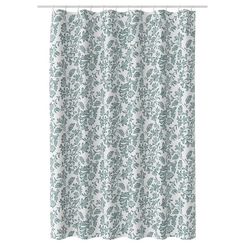 NAPELTYNNE shower curtain, grey-turquoise/floral pattern, 180x200 cm - IKEA