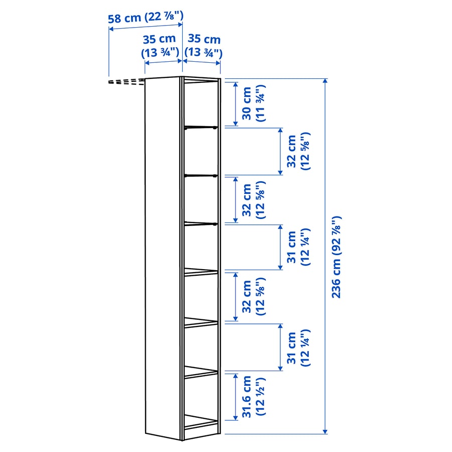 PAX add-on mid-unit, white, 35x35x236 cm - IKEA