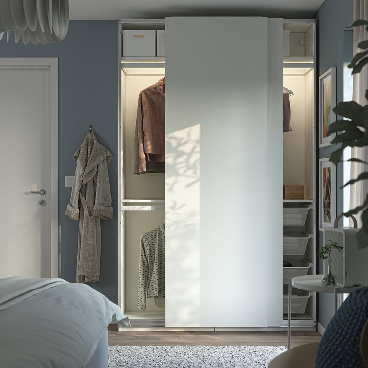 PAX / HASVIK wardrobe combination, white/white, 150x43x236 cm - IKEA