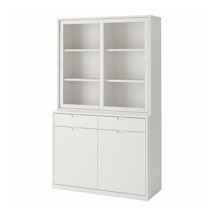 TONSTAD storage comb w sliding glass doors, off-white/clear glass ...