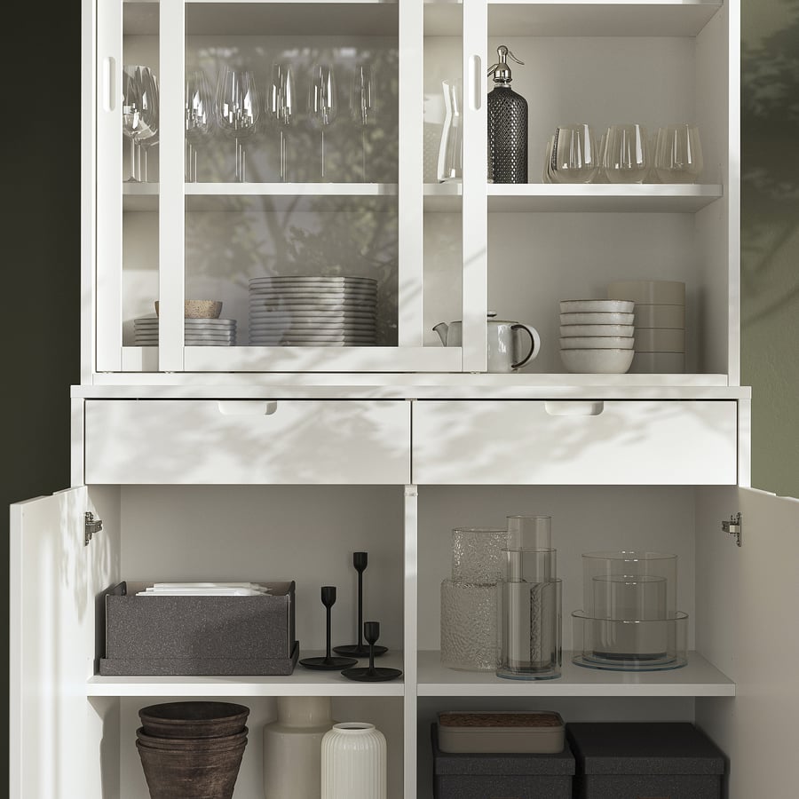 TONSTAD storage comb w sliding glass doors, off-white/clear glass ...