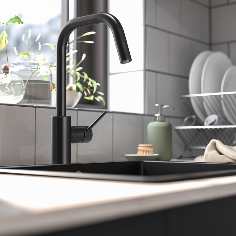 ÄLMAREN kitchen faucet with pull-out spout, black - IKEA