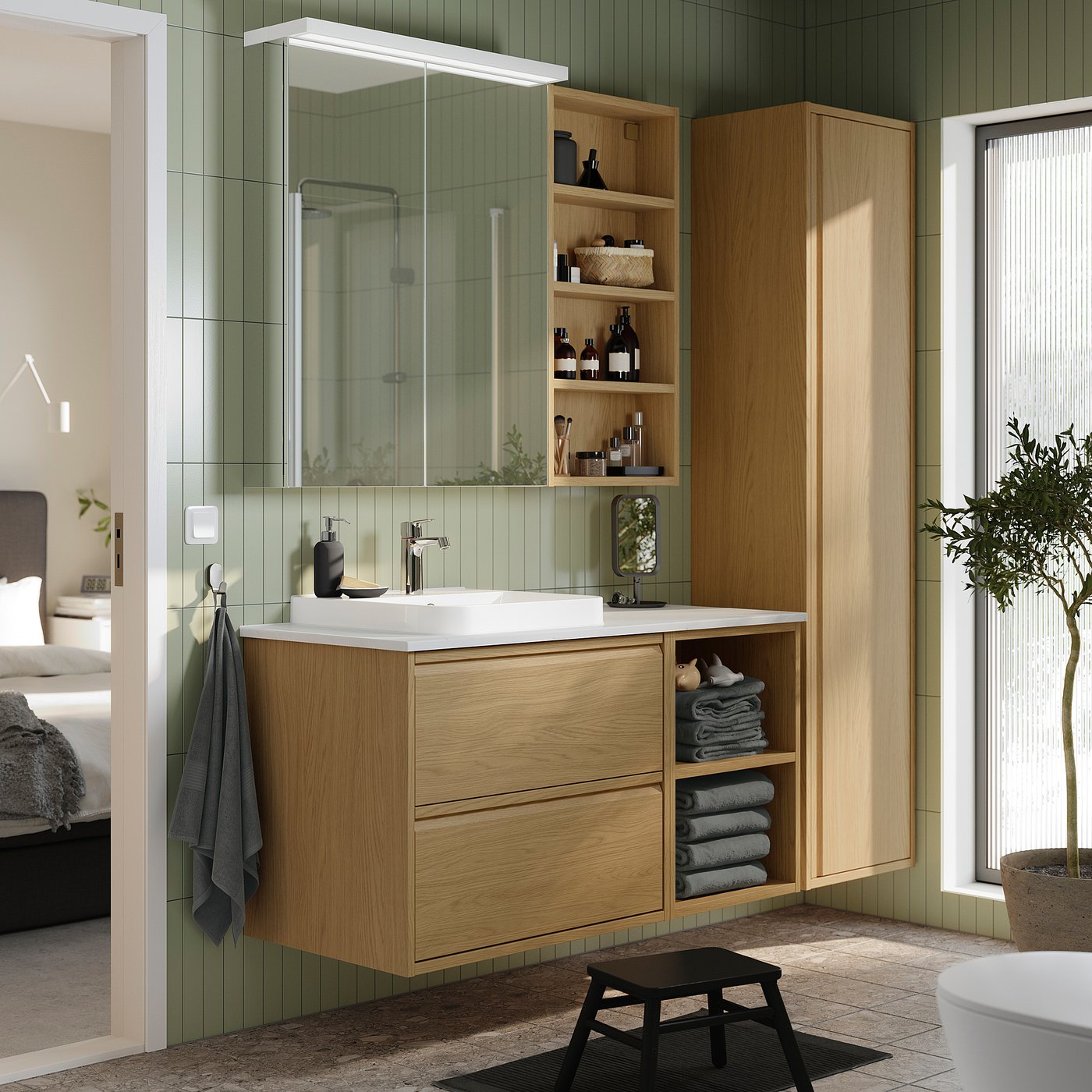 ANGSJON BACKSJON Bathroom vanity with sink faucet oak effect white marble effect 49x211 2x281 4 IKEA