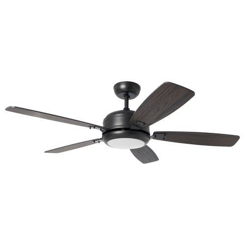 AKTERSKARP LED ceiling fan with light, dimmable/wood effect dark gray ...