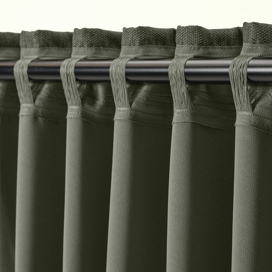 ANNAKAJSA room darkening curtains, 1 pair, dark green/with heading tape ...