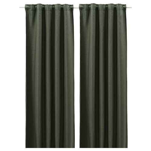 ANNAKAJSA room darkening curtains, 1 pair, dark green/with heading tape ...
